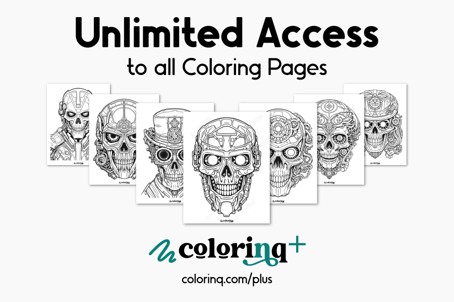 🎨 Premium Terminator Skull Robot Coloring Page
